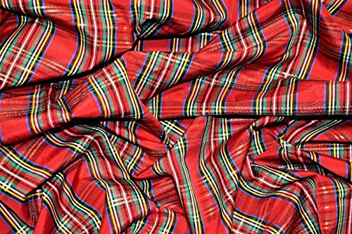 Fabric by The Yard - Christmas Plaid Red Green Taffeta Metallic Poly Holiday Fabric 56"W