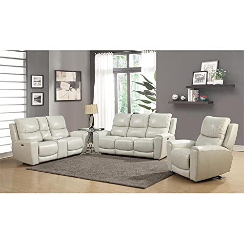 BOWERY HILL Leather Power Reclining Loveseat with Centre Storage Cup Holder Console