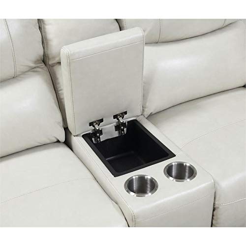 BOWERY HILL Leather Power Reclining Loveseat with Centre Storage Cup Holder Console