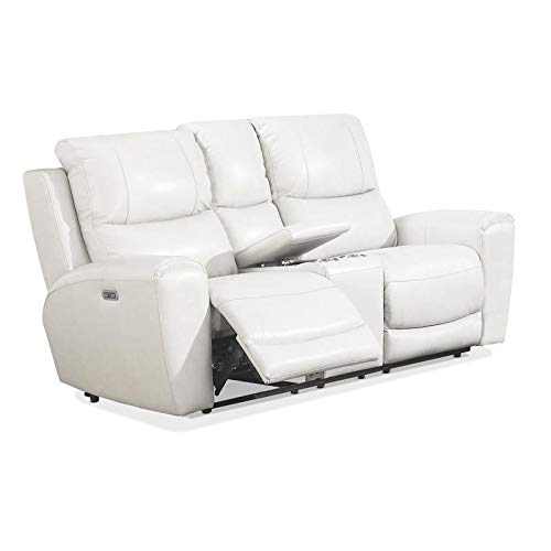 BOWERY HILL Leather Power Reclining Loveseat with Centre Storage Cup Holder Console