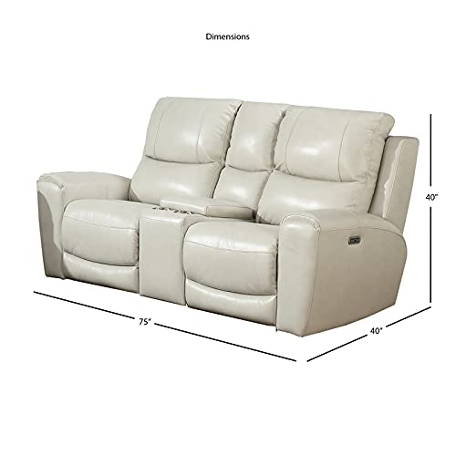 BOWERY HILL Leather Power Reclining Loveseat with Centre Storage Cup Holder Console