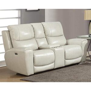 BOWERY HILL Leather Power Reclining Loveseat with Centre Storage Cup Holder Console