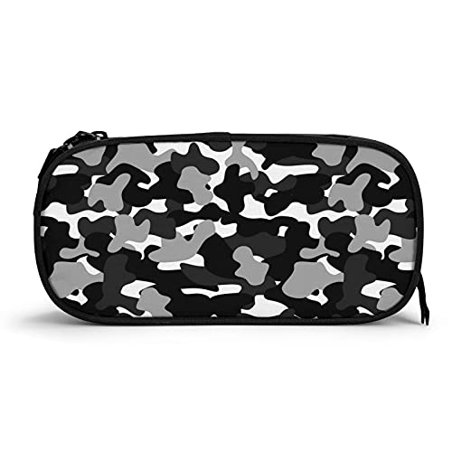 Camo Pencil Case Box, Large Capacity Black Pencil Bag Pouch Marker Organizer with 2 Compartments & Durable Zipper, Cool Stationary for Primary Middle High School College Office