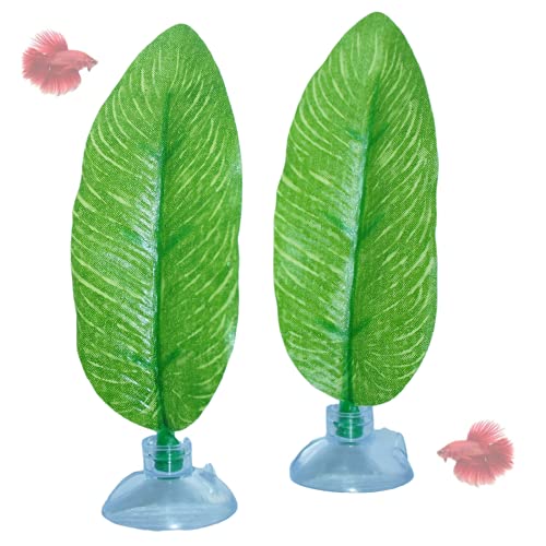 DOBA No Wire Betta Bed Leaf Hammock, Silk Betta Fish Leaf Hammocks Pad Lounger Toys Lightweight and Realistic Fish Hideout Plastic Aquarium Plants Accessories for Fish Tank Decorations (2pcs), Green