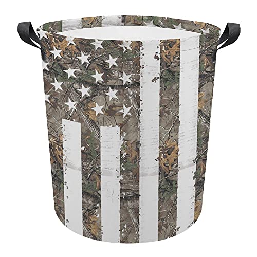 Camouflage Camo Tree American Flag Laundry Hamper Laundry Basket Dirty Clothes Bag Foldable Bucket Washing Bin Toys Storage Organizer for College Dorms, Kids Bedroom,Bathroom