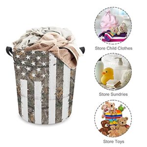 Camouflage Camo Tree American Flag Laundry Hamper Laundry Basket Dirty Clothes Bag Foldable Bucket Washing Bin Toys Storage Organizer for College Dorms, Kids Bedroom,Bathroom