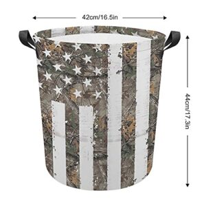 Camouflage Camo Tree American Flag Laundry Hamper Laundry Basket Dirty Clothes Bag Foldable Bucket Washing Bin Toys Storage Organizer for College Dorms, Kids Bedroom,Bathroom