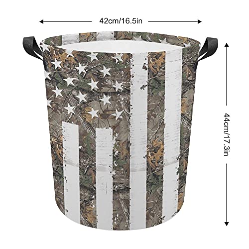 Camouflage Camo Tree American Flag Laundry Hamper Laundry Basket Dirty Clothes Bag Foldable Bucket Washing Bin Toys Storage Organizer for College Dorms, Kids Bedroom,Bathroom