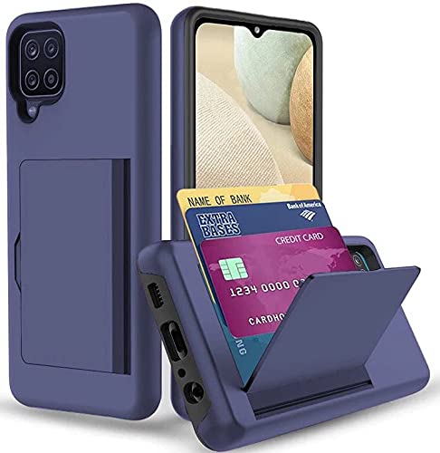 FDTCYDS Galaxy A12 Case with Card Holder,Shockproof Armor Silicone Hybrid Rugged Protective Wallet Cover Case for Samsung Galaxy A12 Edition - Grey