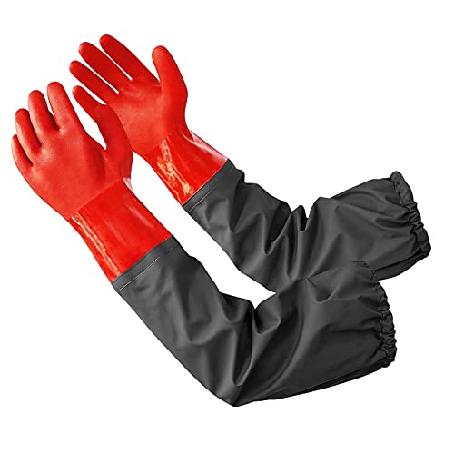 Coopache Full Arm Pond Gloves Long Waterproof Gloves with Cotton lining Extra Long Waterproof Gloves for Pond Cleaning Care and Machinery Industry, 25-inch