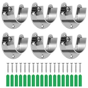 6pcs closet rod brackets, 1-1/4 inch closet rod support, stainless steel curtain rod holders, flange set closet pole holders with screws, u-shaped open type closet rod brackets, silver (32mm) …