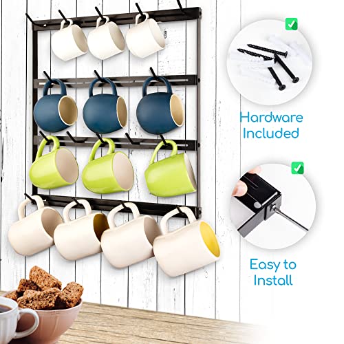 ARKtec Decor Coffee Cup Rack with Adjustable Hooks. Customizable Mug Racks for Wall, Coffee Mug Wall Rack, Coffee Mug Rack Wall Mounted, or Mug Holder for Wall Display, Storage & Organization