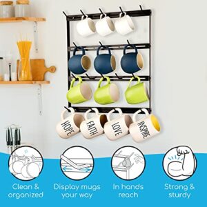 ARKtec Decor Coffee Cup Rack with Adjustable Hooks. Customizable Mug Racks for Wall, Coffee Mug Wall Rack, Coffee Mug Rack Wall Mounted, or Mug Holder for Wall Display, Storage & Organization