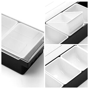 kinsong KINSONG Ice Chilled Serving Tray Condiment Pots 4 Compartment Condiment Server Caddy (Black, 4 Compartments)