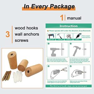 NEAUDE Wall Hooks Wooden Pegs for Hanging Natural Wood Coat Hangers Rustic Rack Wall Mounted Single Decorative Clothes Hook Peg Rack for Entryway Jacket Hat Backpack Coat Hooks Screw in Wall (3 PCS)