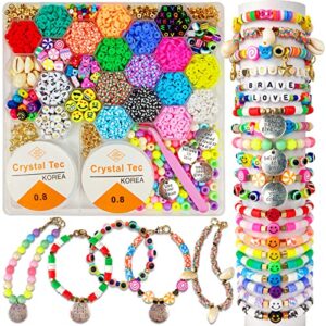 flat clay beads for jewelry bracelet making kit,6mm flat polymer heishi beads diy arts and crafts kit with smiley face letter bead,gifts toys for girls age 6-12