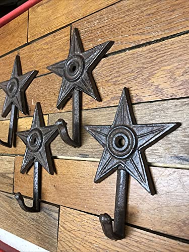 4 Star Western Coat Hooks Tack Hat Wall Hanger Rustic Iron Barn Key Americana