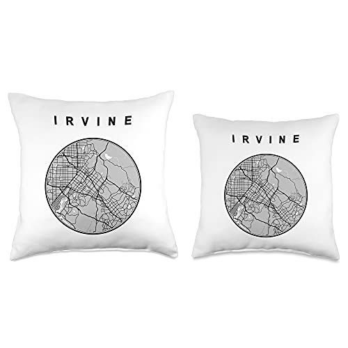 Irvine CA Map CA City Art Irvine California Map Throw Pillow, 18x18, Multicolor