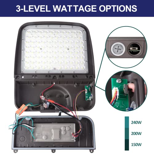 CINOTON 200W LED Parking Lot Pole Lighting-UL Listed, 28000LM Waterproof IP65 LED Parking Lot Lights with Slip Fit Mount, Dusk to Dawn Photocell 5000K Daylight 140 LM/W LED Shoebox Area Light