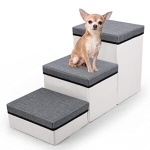 tneltueb folding pet stairs,3 steps foldable dogs stair for small to medium dog and pet, pet storage stepper for high beds sofa, holding up to 50 lbs pet dog cat(grey)