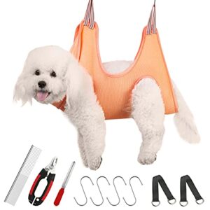 guzekier pet dog grooming hammock harness for cats & dogs, dog sling for grooming, dog hammock restraint bag with nail clippers/trimmer, nail file, pet comb,ear/eye care