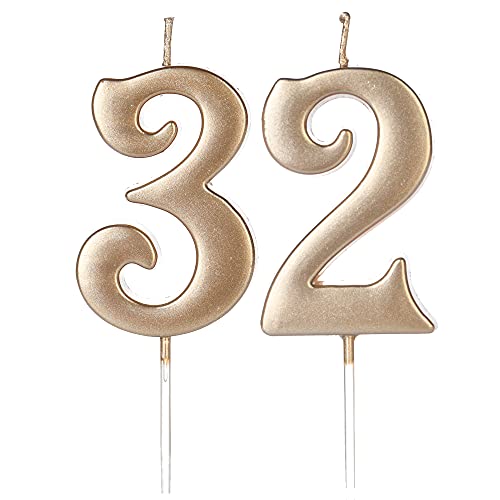 Champagne Gold 32nd & 23rd Number Birthday Candles for Cake Topper, Number 32 23 Glitter Premium Candle Party Anniversary Celebration Decoration for Kids Women or Men