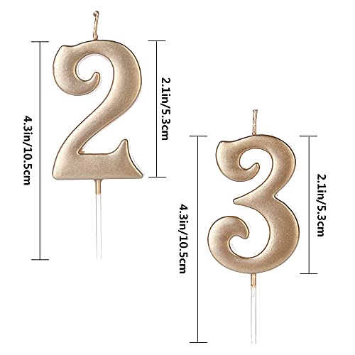 Champagne Gold 32nd & 23rd Number Birthday Candles for Cake Topper, Number 32 23 Glitter Premium Candle Party Anniversary Celebration Decoration for Kids Women or Men