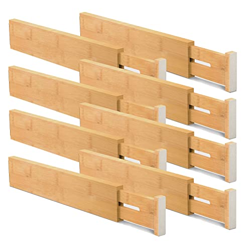 BMOSU 8 Pack Drawer Dividers kitchen Utensils Organizers Bamboo Drawers Divider Adjustable Expandable Drawer Divider Separators Spring (13-17IN