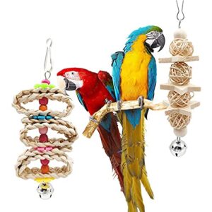 Allazone Bird Parrot Toys, 18 PCS Hanging Bell Pet Bird Cage Hammock Swing Toy Bird Perch Toys Wooden Chewing Toy for Conures, Love Birds, Small Parakeets Cockatiels, Macaws (2)