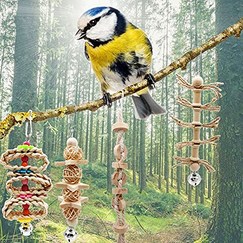 Allazone Bird Parrot Toys, 18 PCS Hanging Bell Pet Bird Cage Hammock Swing Toy Bird Perch Toys Wooden Chewing Toy for Conures, Love Birds, Small Parakeets Cockatiels, Macaws (2)