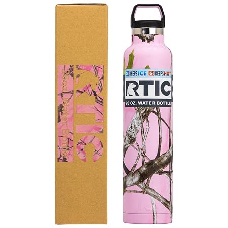 RTIC Water Bottle, 26 oz, Pink Camo, Double Vacuum Insulated Water Bottle, Stainless Steel for Hot & Cold Drinks, Sweat Proof Thermos, Great for Travel, Hiking & Camping