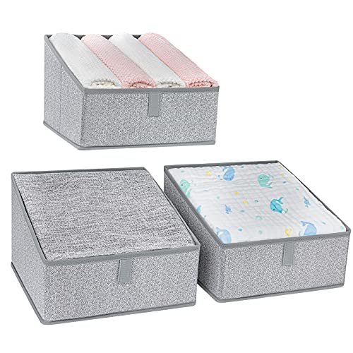 DIMJ Closet Baskets, 3 Packs Trapezoid Storage Cube Bins, Fabric Baskets for Closet Shelves, Foldable Closet Bins for Toys, Baby Toiletry, Office Supplies, DVD, Book