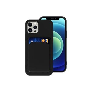 silicone card case compatible with iphone 12/iphone 12 pro 6.1inch, shock-absorbing protective case with card holder, soft slim wallet case compatible with iphone 12/12 pro (2020 release)-black