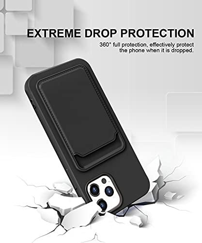 Silicone Card Case Compatible with iPhone 12/iPhone 12 Pro 6.1inch, Shock-Absorbing Protective Case with Card Holder, Soft Slim Wallet Case Compatible with iPhone 12/12 Pro (2020 Release)-Black