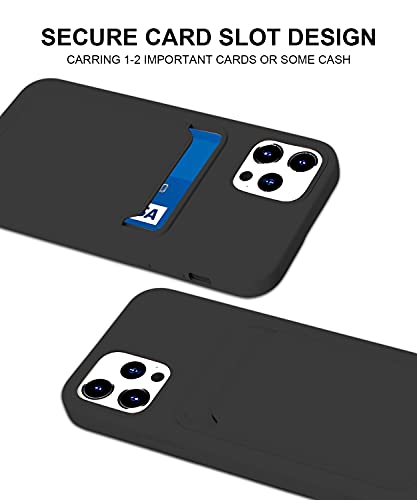 Silicone Card Case Compatible with iPhone 12/iPhone 12 Pro 6.1inch, Shock-Absorbing Protective Case with Card Holder, Soft Slim Wallet Case Compatible with iPhone 12/12 Pro (2020 Release)-Black