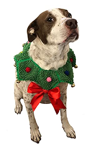 ComfyCamper Christmas Wreath Neck Scrunchie Dog Costume for Small Medium and Large Dogs Puppies and Cats, Small, Green