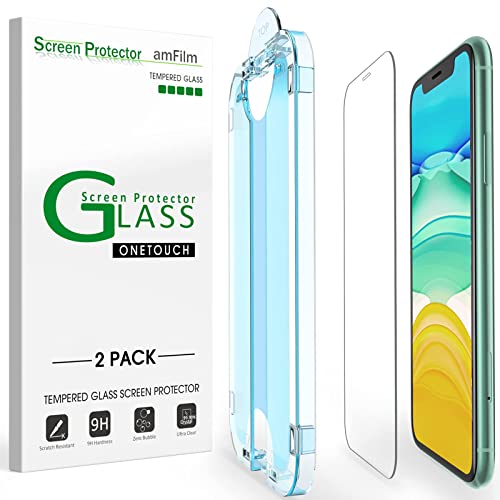 amFilm OneTouch Glass Screen Protector for iPhone 11, iPhone XR (6.1") with Easy Installation Kit, Tempered Glass, 2 Pack