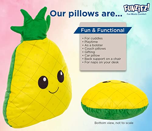 FUNZIEZ! Pineapple Plush Decorative Throw Pillow - Novelty Fruit Shaped Stuffed Pillow 14.5 x 10 in