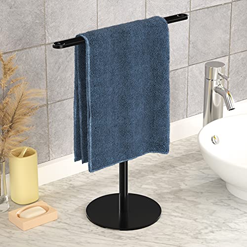 Towel Rack for Bathroom Hand Towel Holder T-Shape Headband Holder, Towel Hanger Freestanding Headband Holder,Kitchen Towel Rack Balck Hand Towel Holder,Stainless Steel Waterproof Counter Organizer