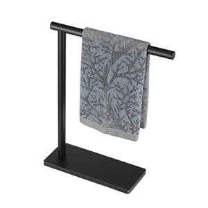 jqk hand towel holder stand black, modern tree rack free standing for countertop with 12 inch bar, 304 stainless steel matte black thicken 0.8mm, htt170-pb