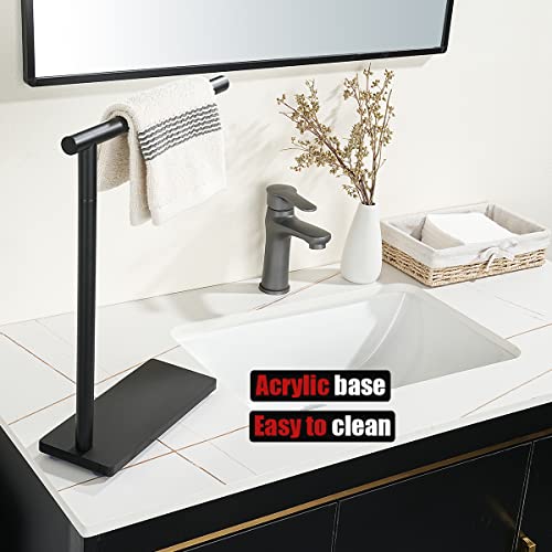 JQK Hand Towel Holder Stand Black, Modern Tree Rack Free Standing for Countertop with 12 Inch Bar, 304 Stainless Steel Matte Black Thicken 0.8mm, HTT170-PB