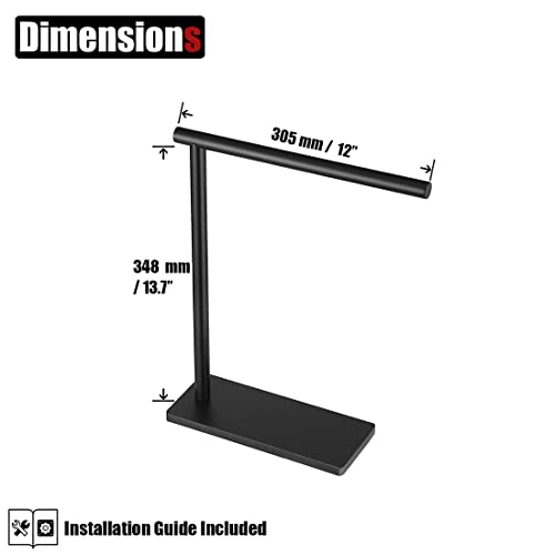 JQK Hand Towel Holder Stand Black, Modern Tree Rack Free Standing for Countertop with 12 Inch Bar, 304 Stainless Steel Matte Black Thicken 0.8mm, HTT170-PB