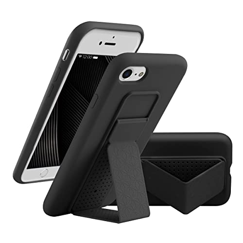 LAUDTEC Soft Silicone Kickstand Case Compatible with iPhone SE 2022/2020 Case,iPhone 8 case,iPhone 7 Case Vertical and Horizontal Stand Hand Strap Kickstand Case for iPhone SE /8/7(4.7")(Black)