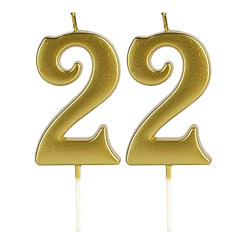 Gold 22nd & 2nd Number Birthday Candles for Cake Topper, Number 22 2 Glitter Premium Candle Party Anniversary Celebration Decoration for Kids Women or Men