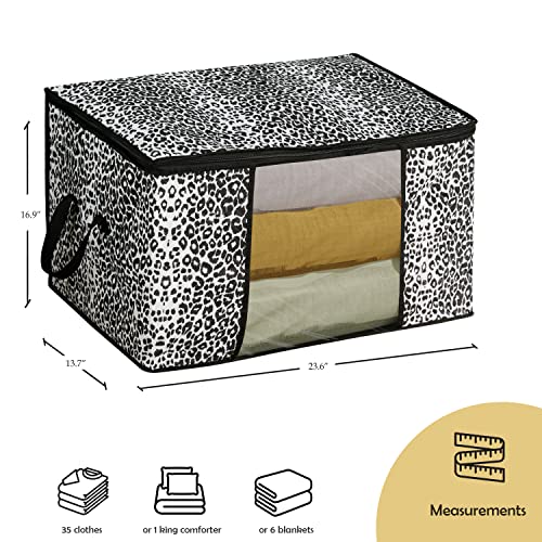 CLOZZERS Large Organization and Storage Bag with Reinforced Handles, Clear Window, and Sturdy Zipper. For Clothing, Comforters, and Bedding, Dorm Room Organizer Set of 2 - Animal Print Black