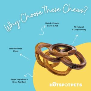 hotspot pets Bully Stick Rings for Dogs - Premium All Natural Long Twisted Beef Pizzle Dog Chew Treats - Grain Free Fully Digestible Rawhide Alternative -Thick Chew Circles (5 Pack)