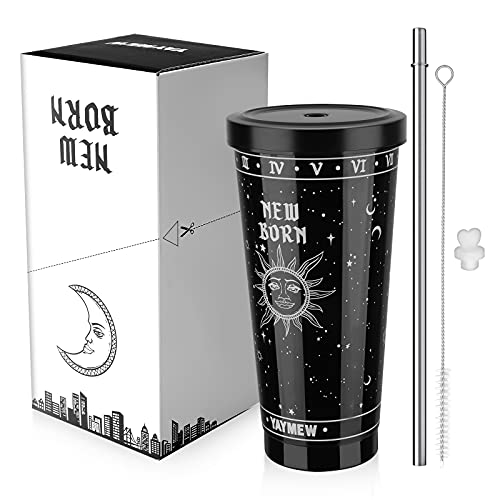 Insulated 24oz Stainless Steel Witch Witchy Tumbler with Straw Gothic Goth Travel Coffee Cup Vacuum Water Bottle Simple Modern Kitchen Decor Mug for Thanksgiving Christmas Gift Travel Thermos 750ml