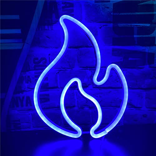 QiaoFei Flame Neon Sign Lights Hanging Decorative Neon Light USB or Battery Operated for Home Bedroom Bar Restaurant Christmas Birthday Party Gift LED Art Wall Decoration Light-Blue