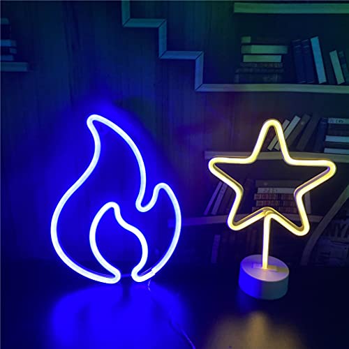 QiaoFei Flame Neon Sign Lights Hanging Decorative Neon Light USB or Battery Operated for Home Bedroom Bar Restaurant Christmas Birthday Party Gift LED Art Wall Decoration Light-Blue