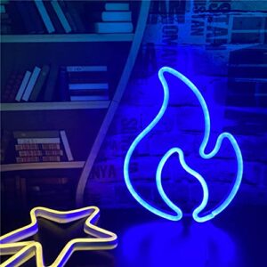 QiaoFei Flame Neon Sign Lights Hanging Decorative Neon Light USB or Battery Operated for Home Bedroom Bar Restaurant Christmas Birthday Party Gift LED Art Wall Decoration Light-Blue